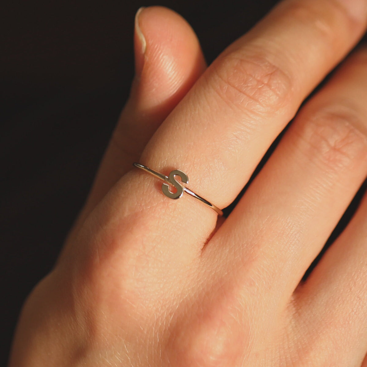 Single Initial Solid Gold Name Ring by Minimal Allure